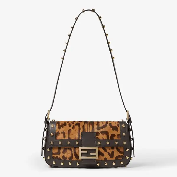 Fendi Baguette® 26424 Jaguar Print Cavallino Leather Bag With Studs